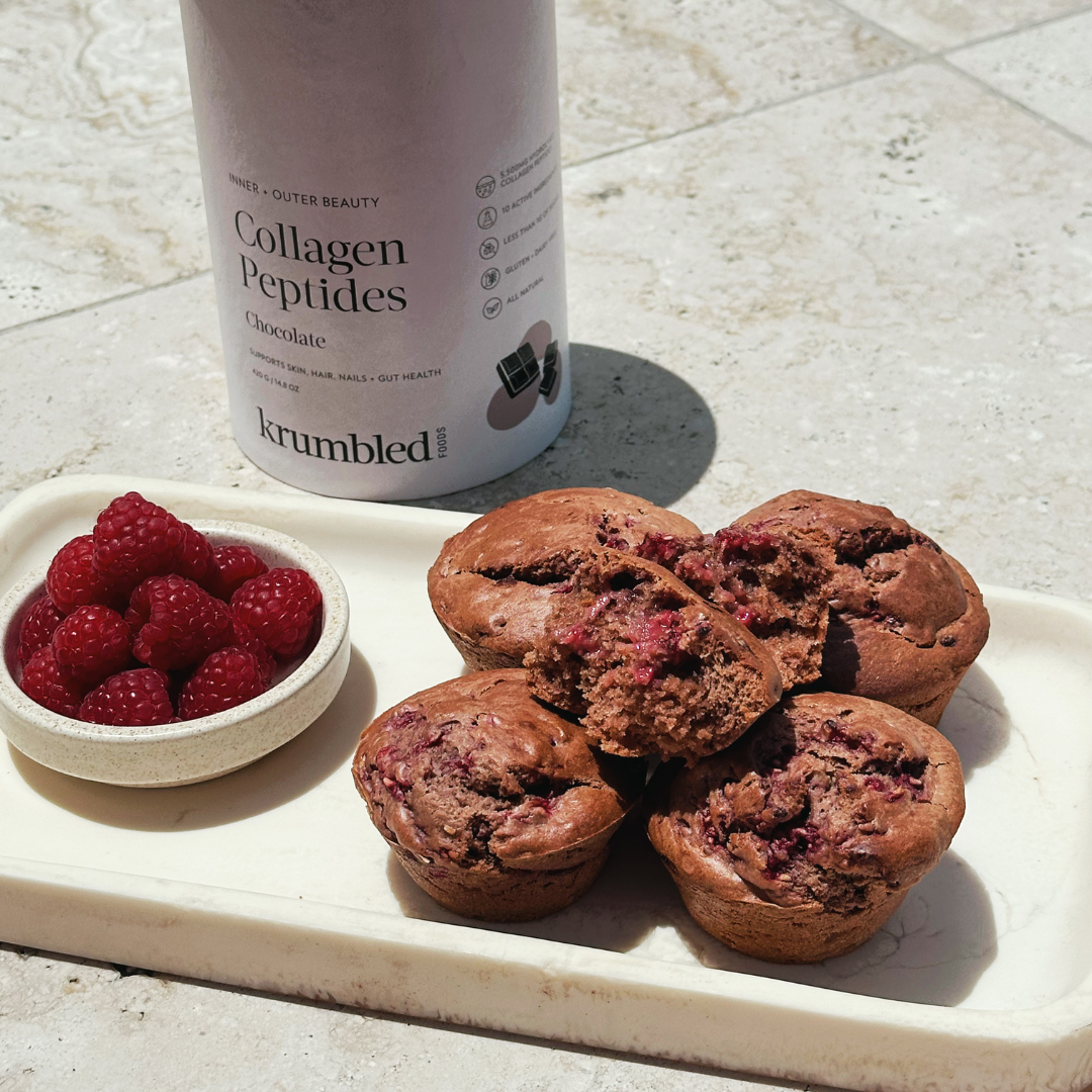 Choc Raspberry Collagen Muffins – Krumbled Foods